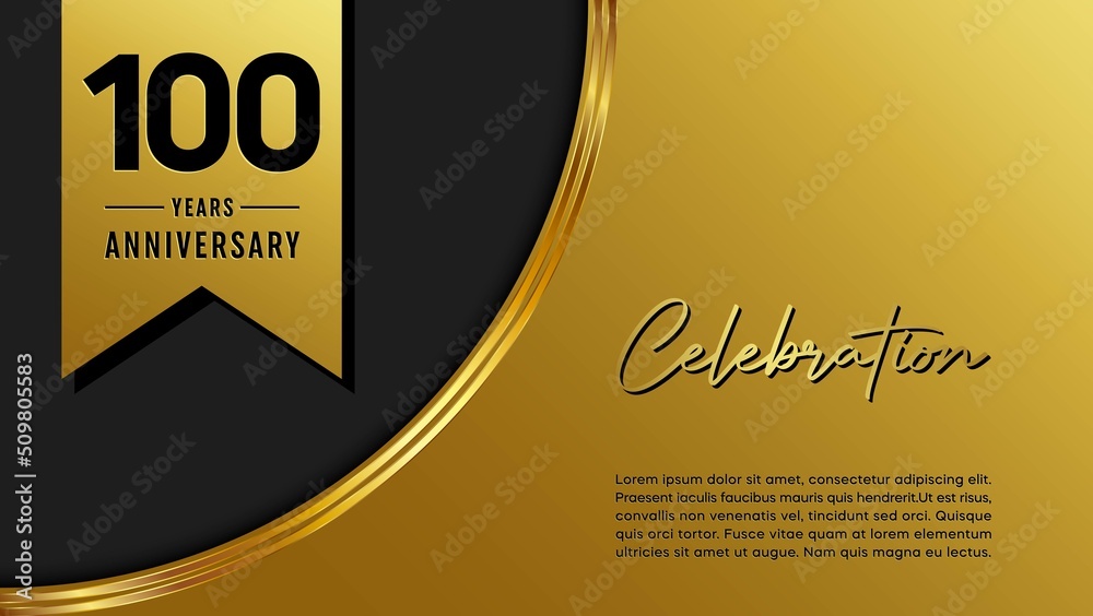100th anniversary logo with golden ribbon for booklets, leaflets ...