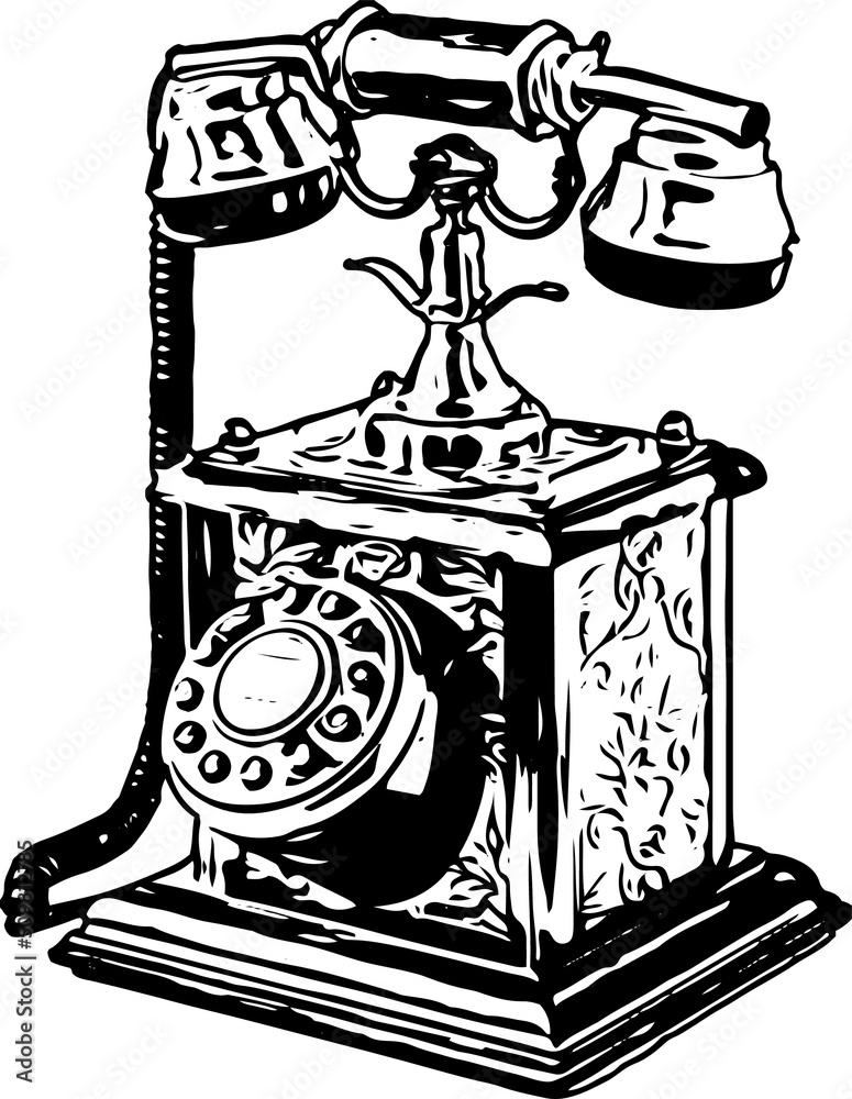 Old Retro Telephone Vector, Old Classic Telephone silhouette, sketch ...