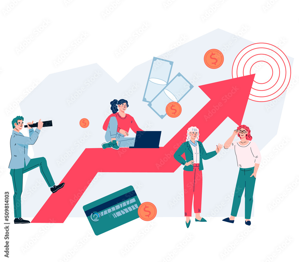 Business strategy and vision goals concept. Business people looking ...