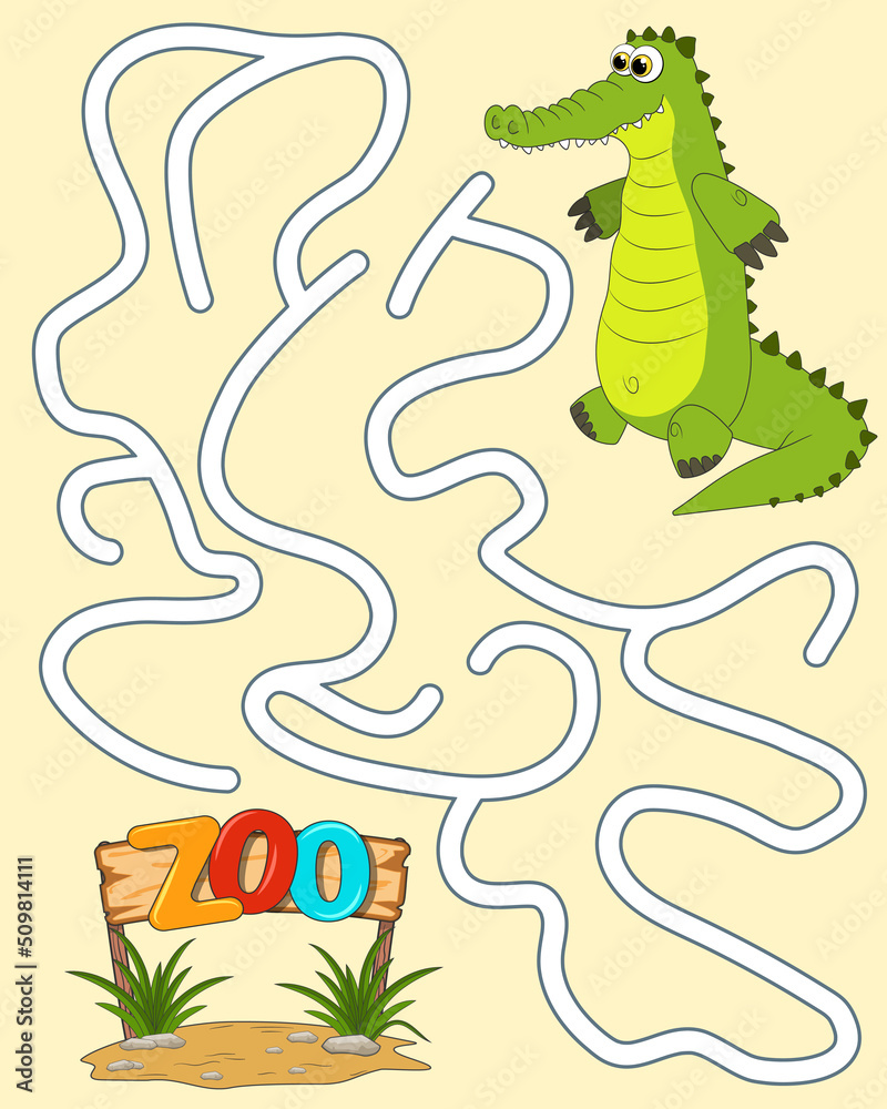 Logic Game for kids. Help the alligator find the pathway to Zoo. Entry ...