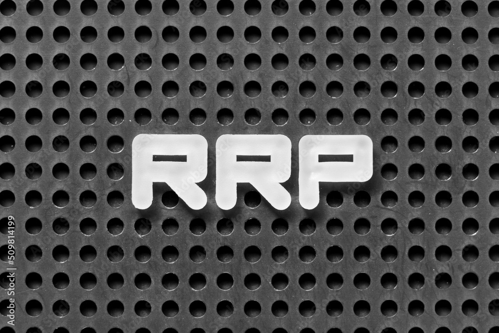 White alphabet letter in word RRP (Abbreviation of recommended retail ...