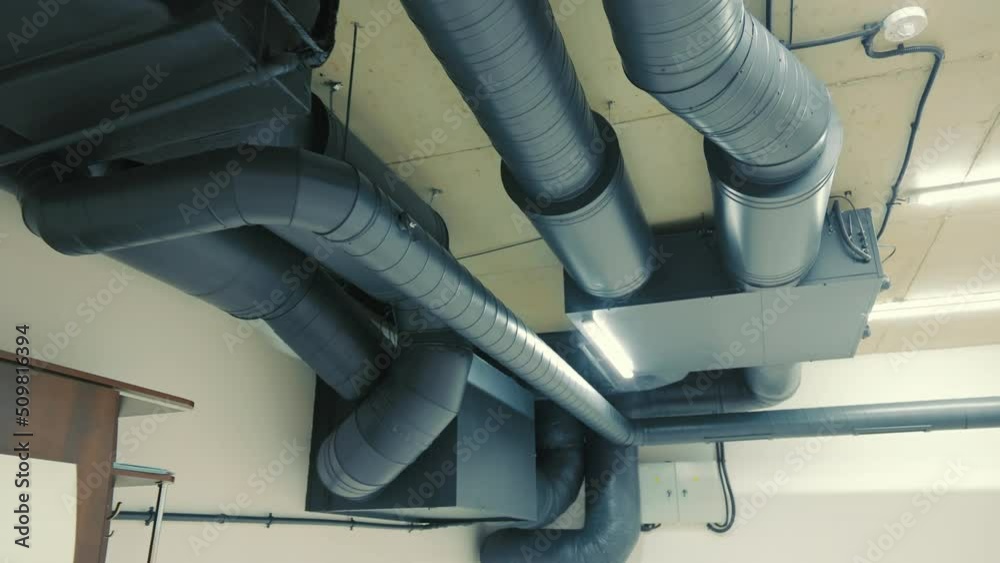 Indoor ventilation and purification system. View of the ceiling of the ...