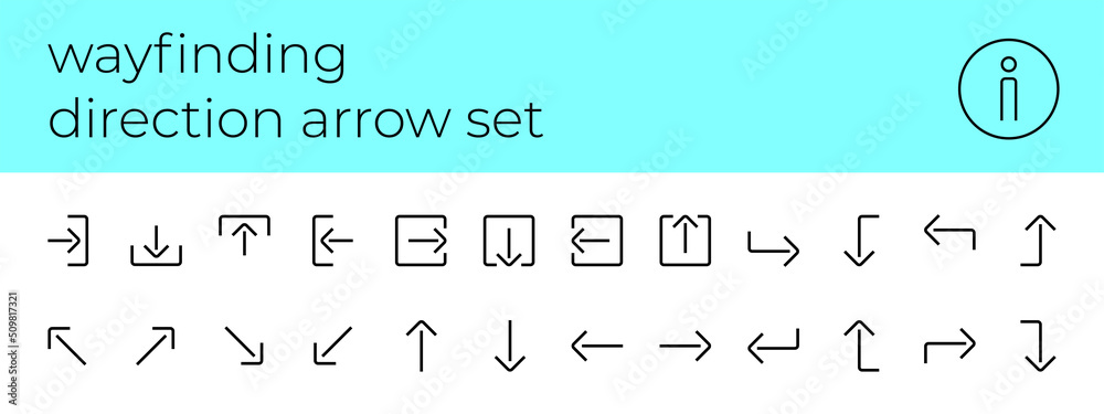 Wayfinding system direction arrow linear modern icon set. Way finding ...
