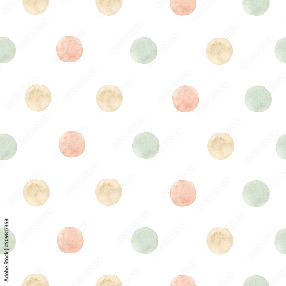Watercolor seamless pattern with pastel color dots. Isolated on white ...