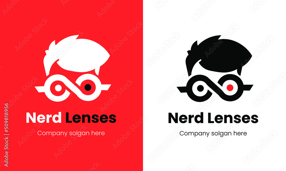 Print Nerd Lenses logo design inspiration isolated on white and red ...