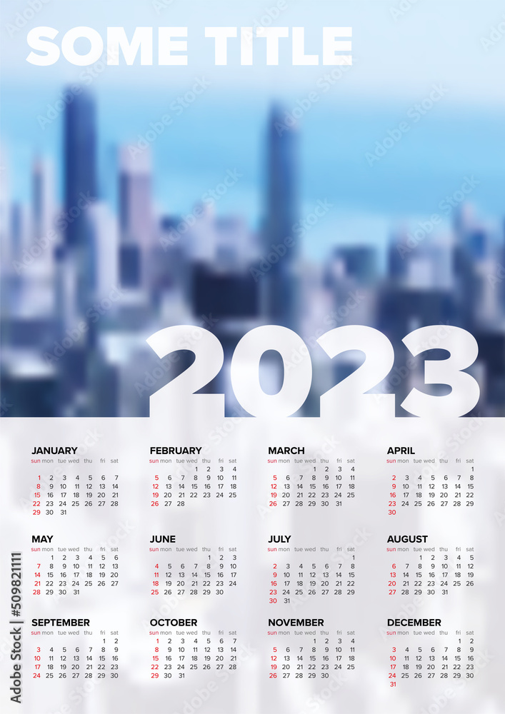 Light vertical calendar template for the year 2023 (weeks strart sunday ...
