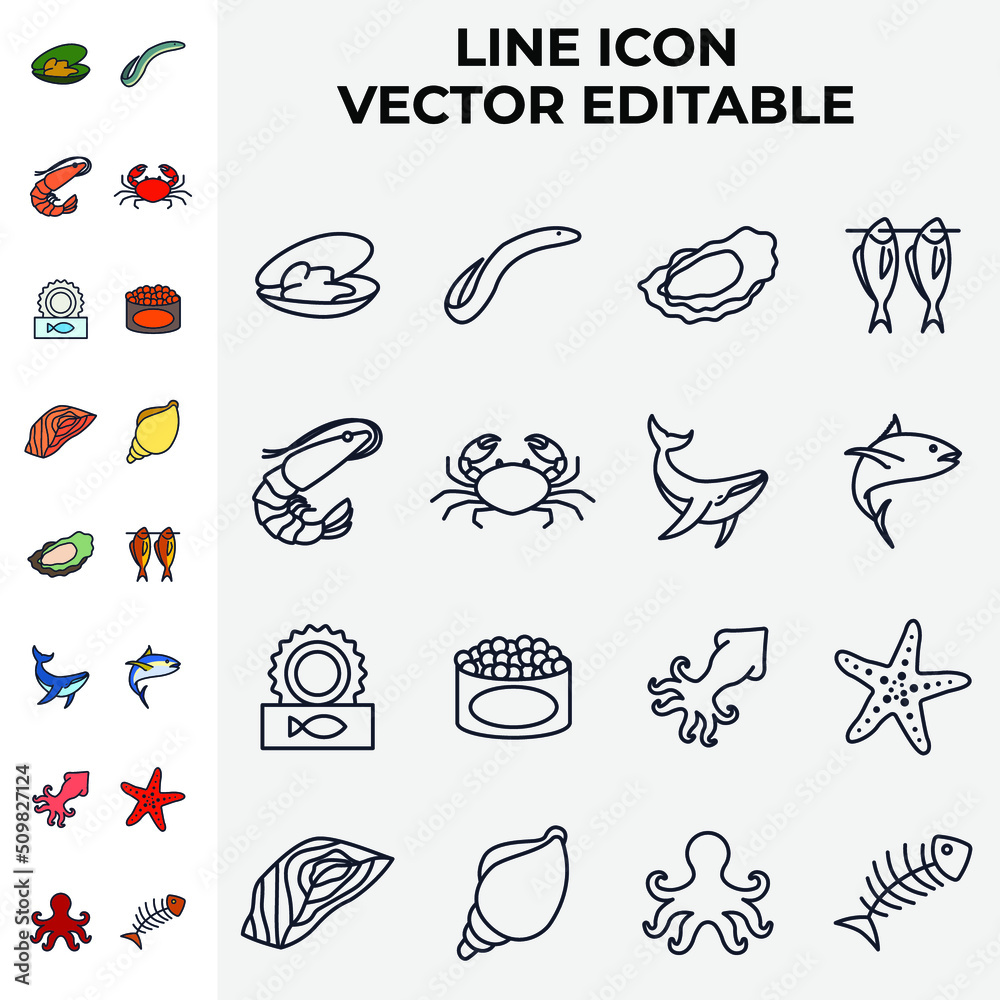 Fish and seafood set icon symbol template for graphic and web design ...