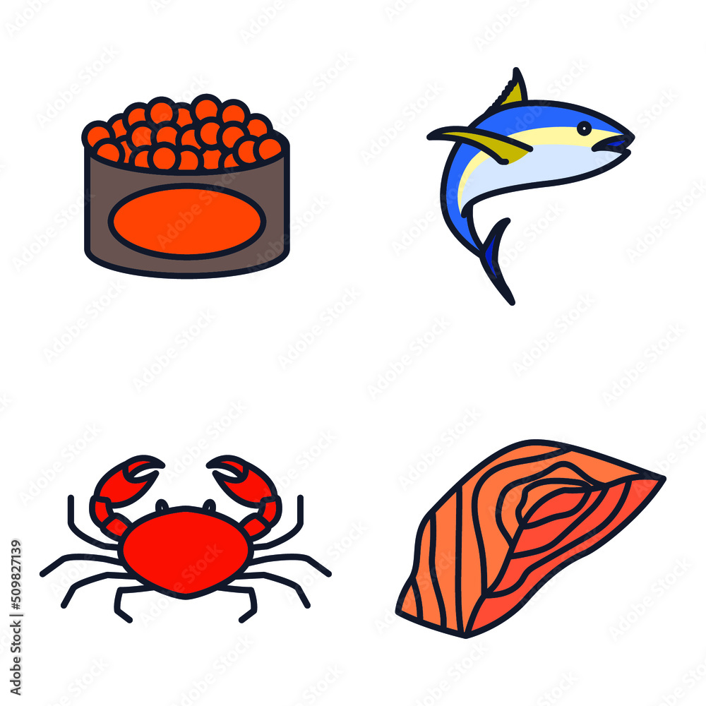 Fish and seafood set icon symbol template for graphic and web design ...