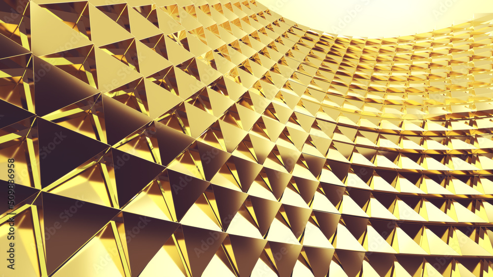 Abstract Gold Color of triangles wall pattern. Futuristic modern ...