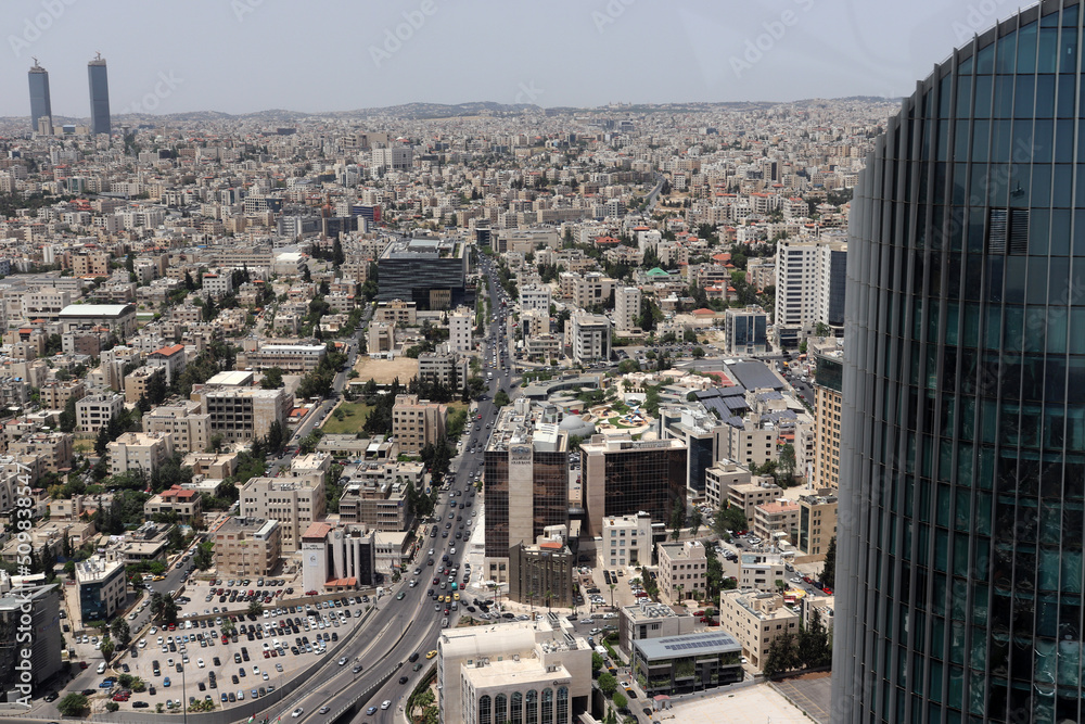 Amman city in Jordan from the air - buildings and towers Stock Photo ...