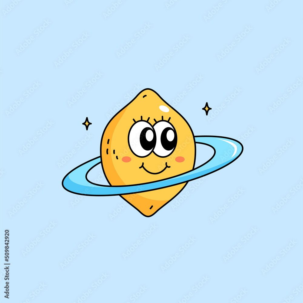 Cute fresh lemon planet ring character mascot design. Adorable old ...