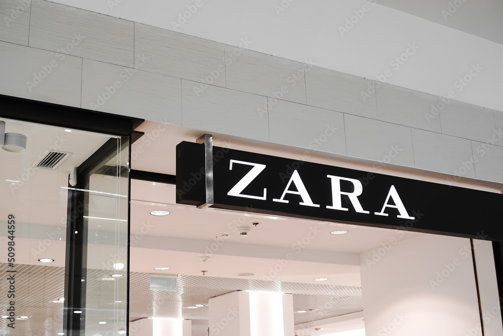 Zara store signboard in shopping mall. Stock Photo | Adobe Stock