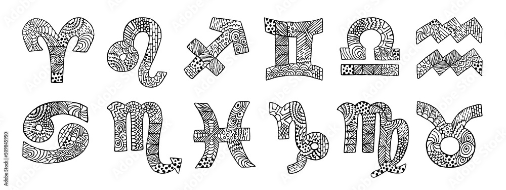 Zodiac zentangle signs. Zentangle zodiac symbols. Zentangle ...