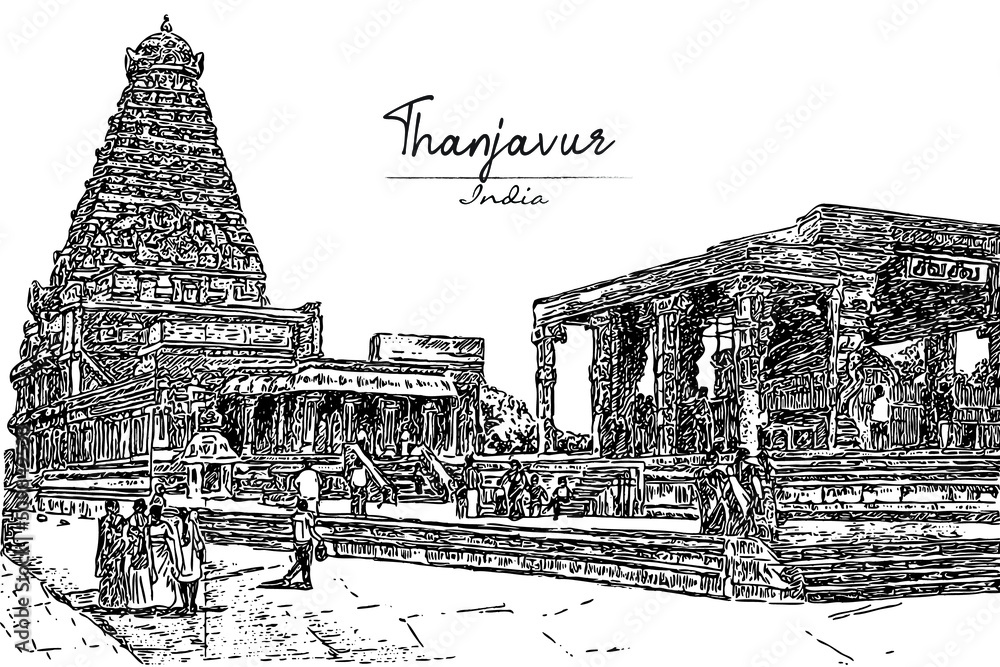 Brihadeeswara Temple, Thanjavur Tamil Nadu, South India vector de Stock ...