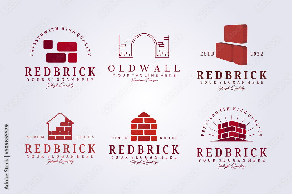 set of brick wall bricklayer logo icon label symbol vector illustration ...