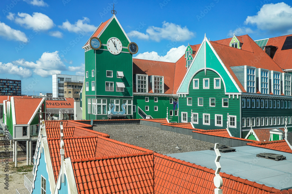 ZAANDAM, NETHERLANDS - April 26th, 2022: View to iconic architecture of ...