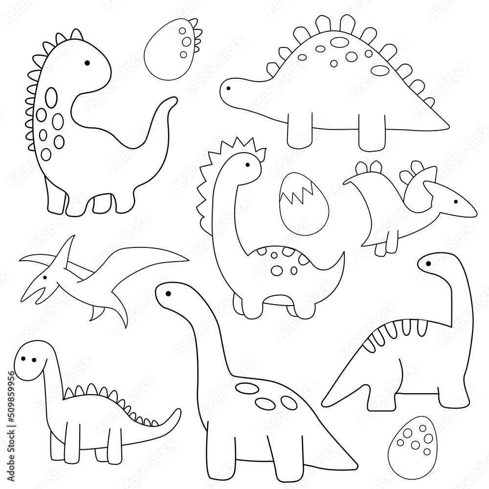 Vector set of hand drawn dinosaurs. Clipart set. Line style. Dino and ...
