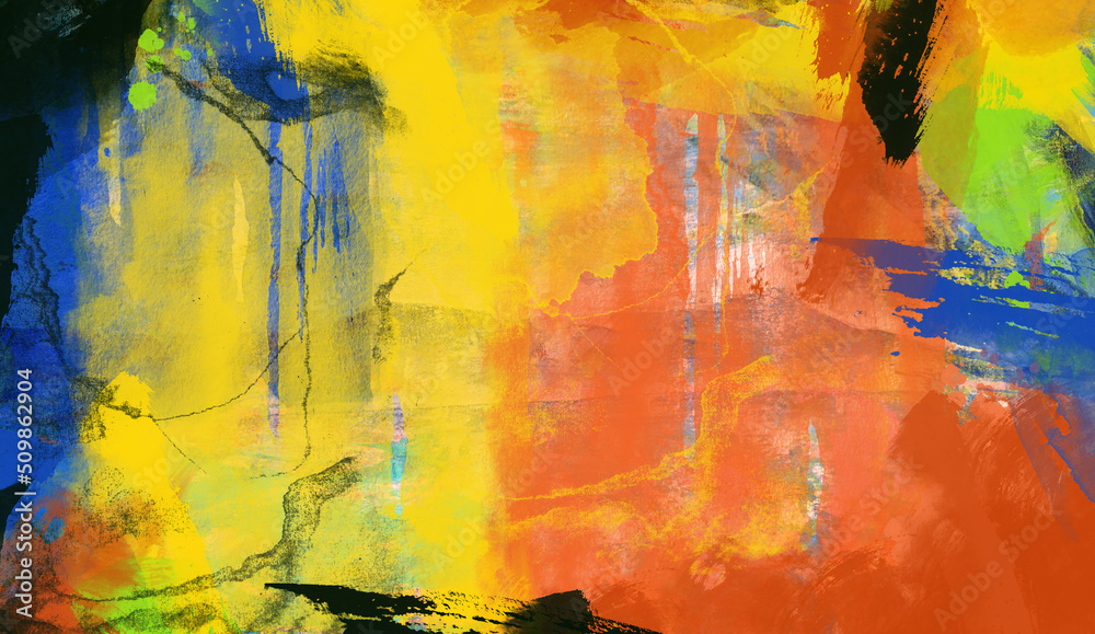 Abstract painting mixes many colors and textures for backgrounds and ...