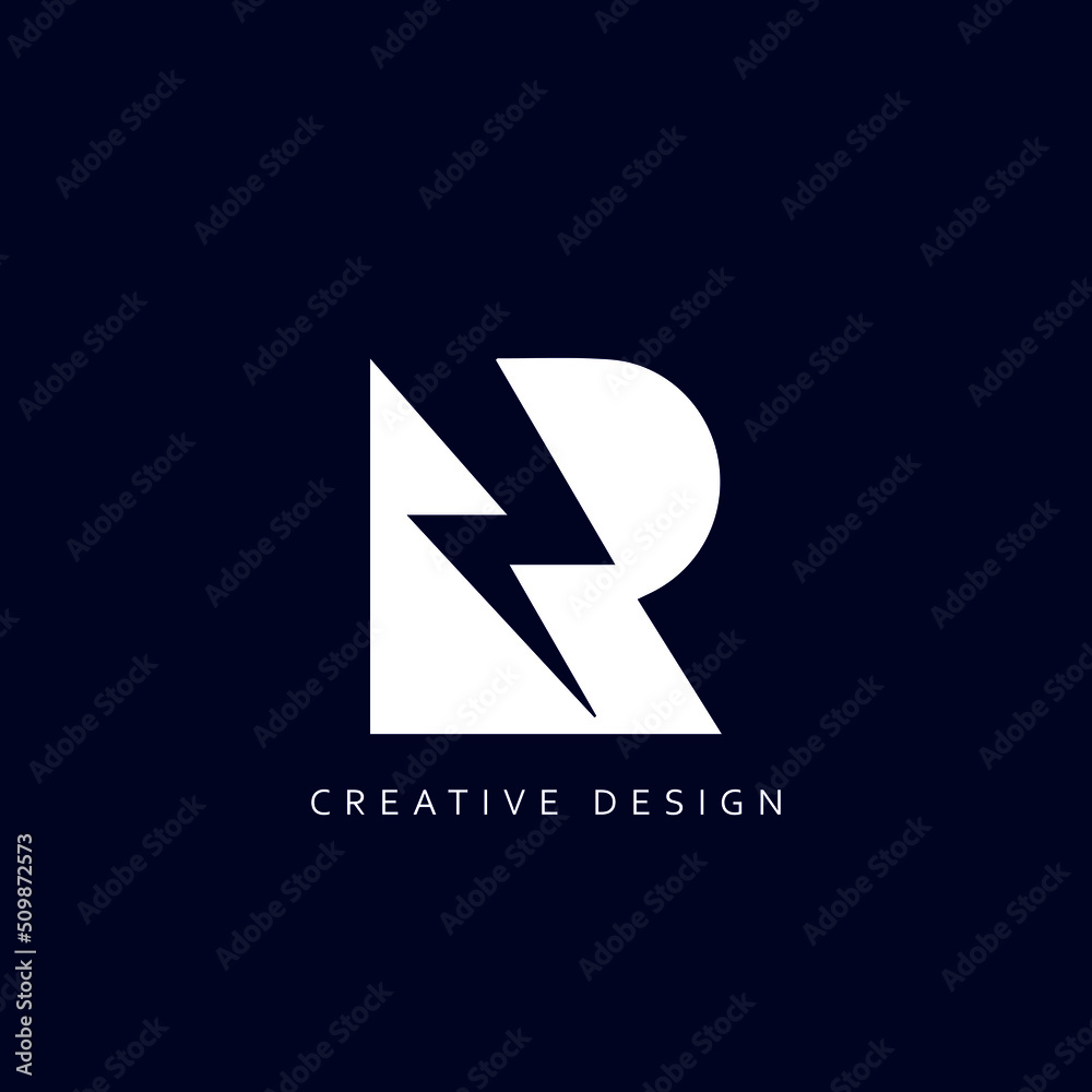 R Electric Logo Design, Thunder Bolt icon incorporated into Letter R ...