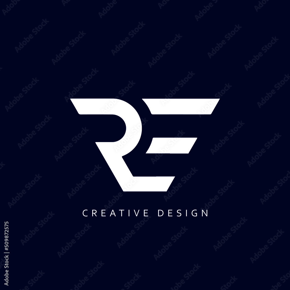 RE Logo Design, Creative Professional Trendy Letter RE Monogram in Black and White Color Stock ...