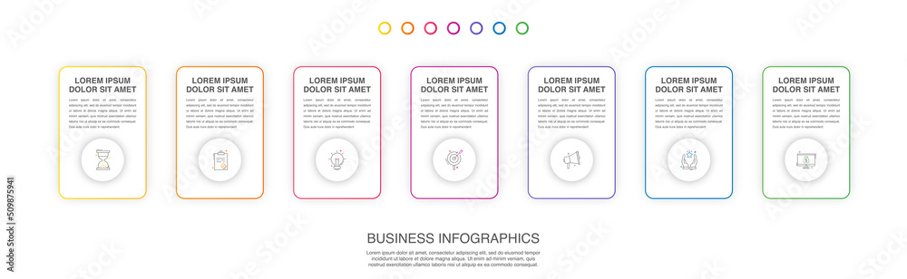 Vector line infographics with 7 circles and rectangles. Business ...