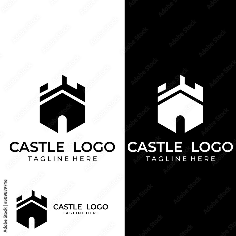 Castle logo silhouette, castle logo with shield combination design ...