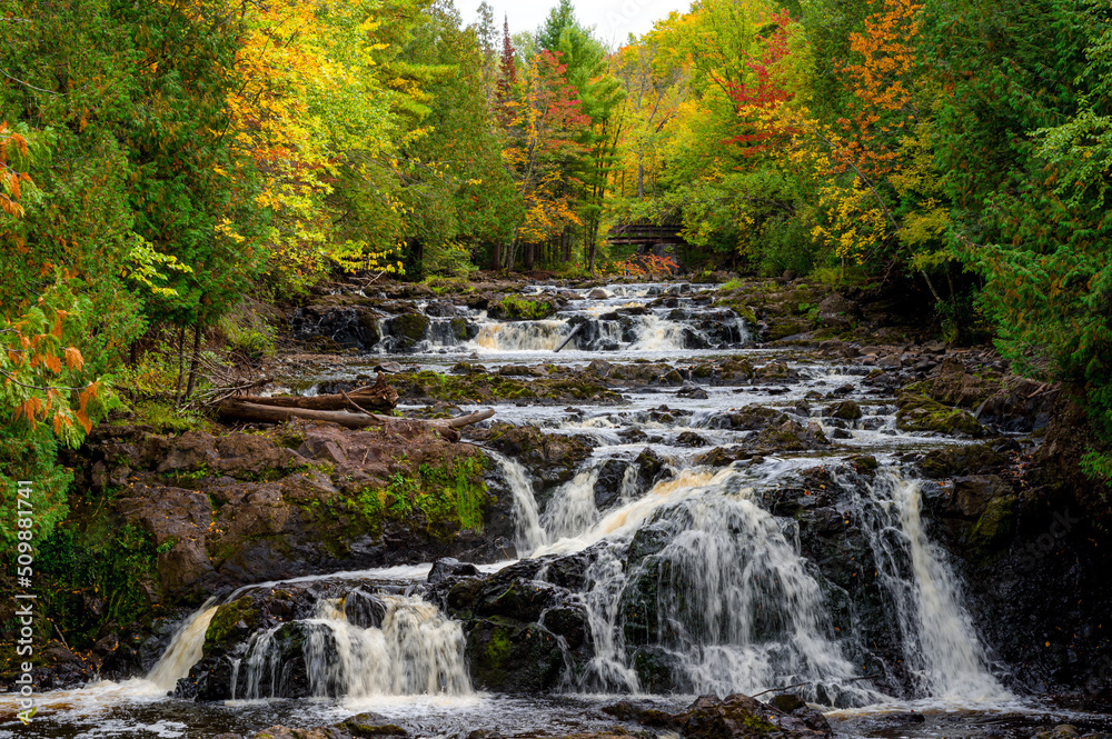 Waterfalls in Copper Falls State Park in northern Wisconsin with fall ...