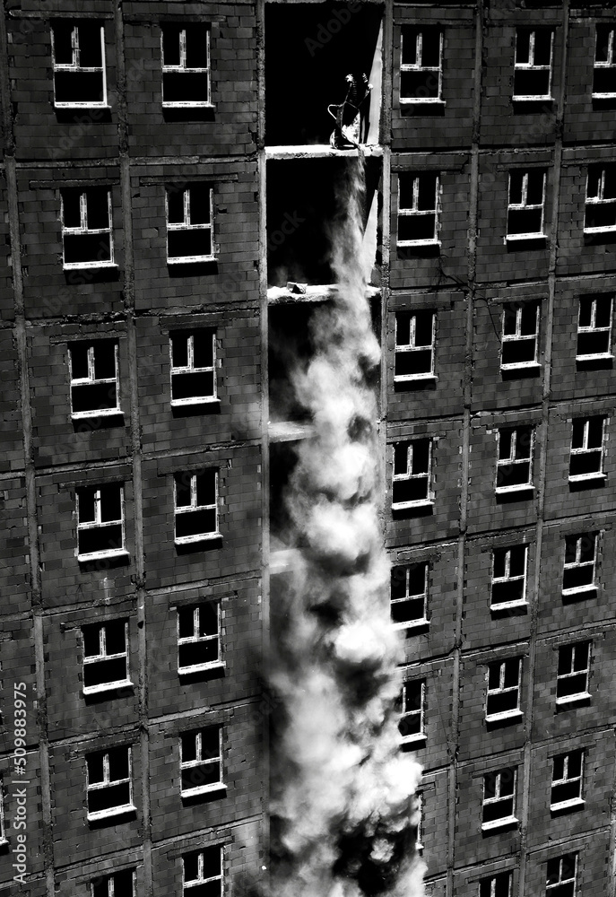 waste thrown from buildings, construction site, hazardous materials ...