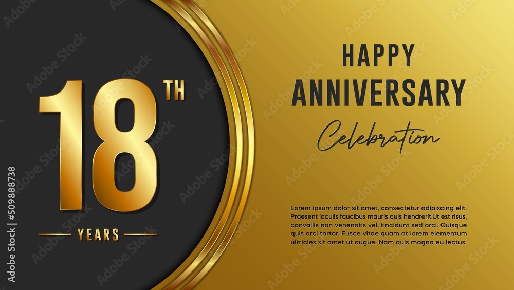 18th anniversary logo with gold color for booklets, leaflets, magazines ...
