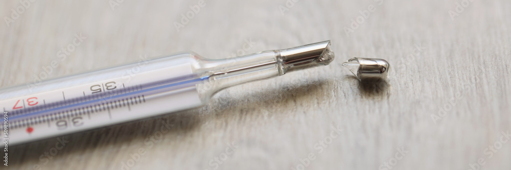 Poster Broken glass mercury thermometer lying on floor – Wall Art ...