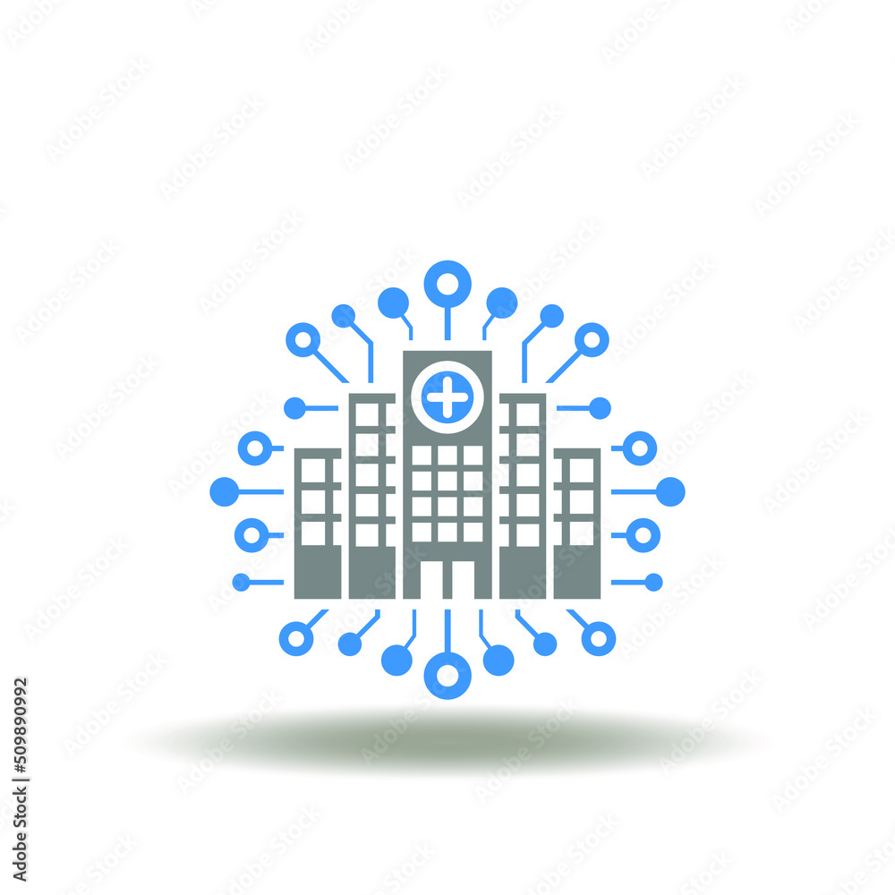 Vector illustration of hospital or smart clinic with circuit structure ...