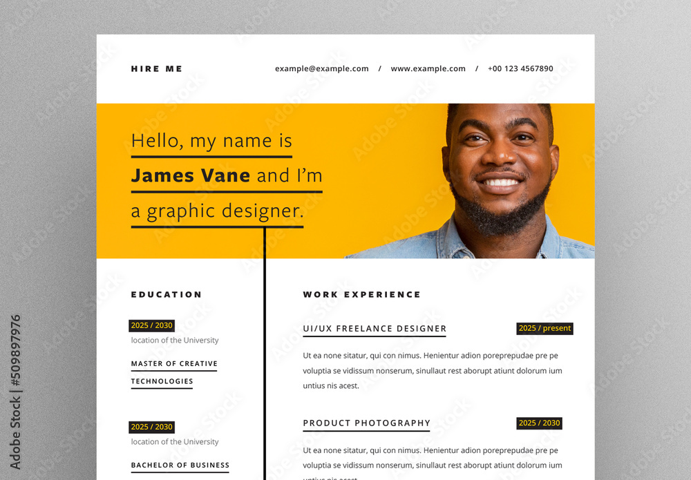 Creative Resume Layout with Wide Photo Placeholder Stock Template | Adobe Stock