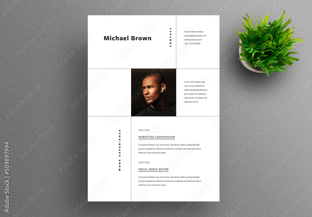 Creative Resume Layout with Center Photo Placeholder Stock Template ...