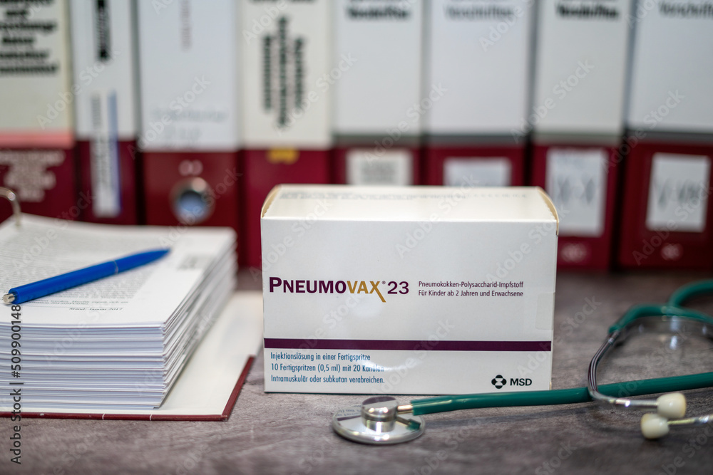 PNEUMOVAX box, pneumococcal vaccine for treatment of infections caused ...