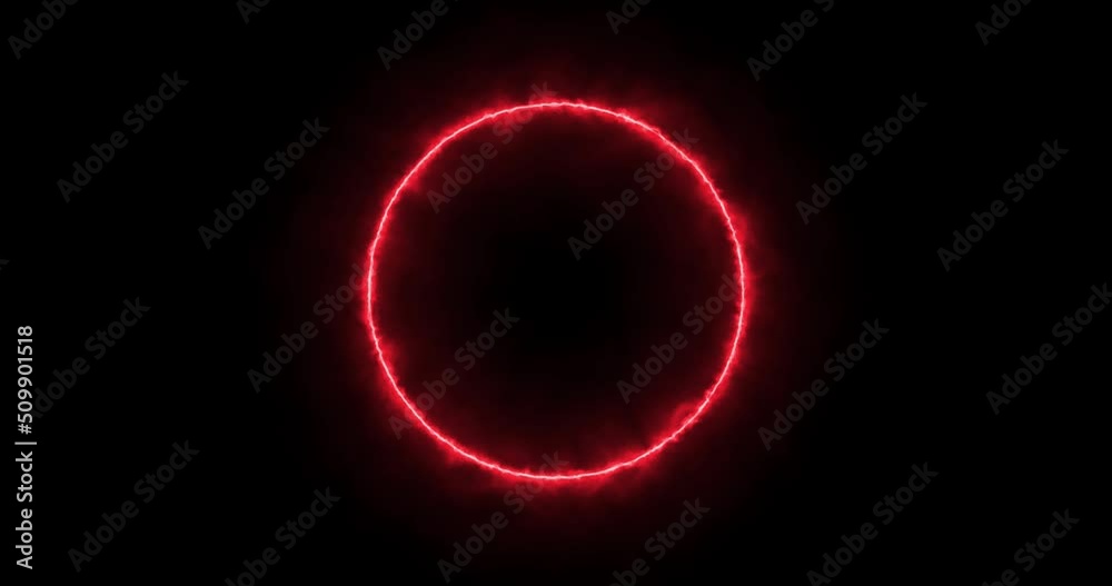 Fiery yellow red ring on a black background. Abstract circle of solar ...