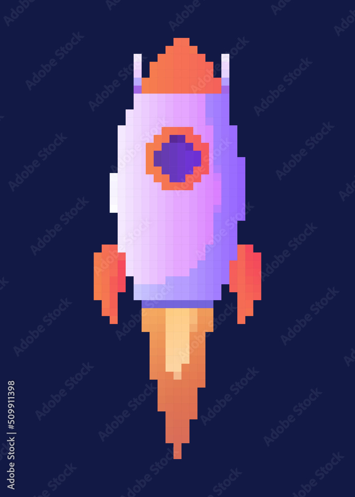 Pixel rocket concept. Exploration of space, galaxy and universe ...