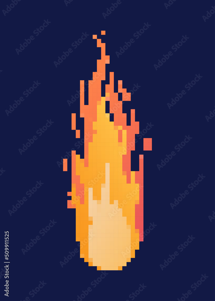 Pixel fire concept. Graphic elements in retro style for game and ...
