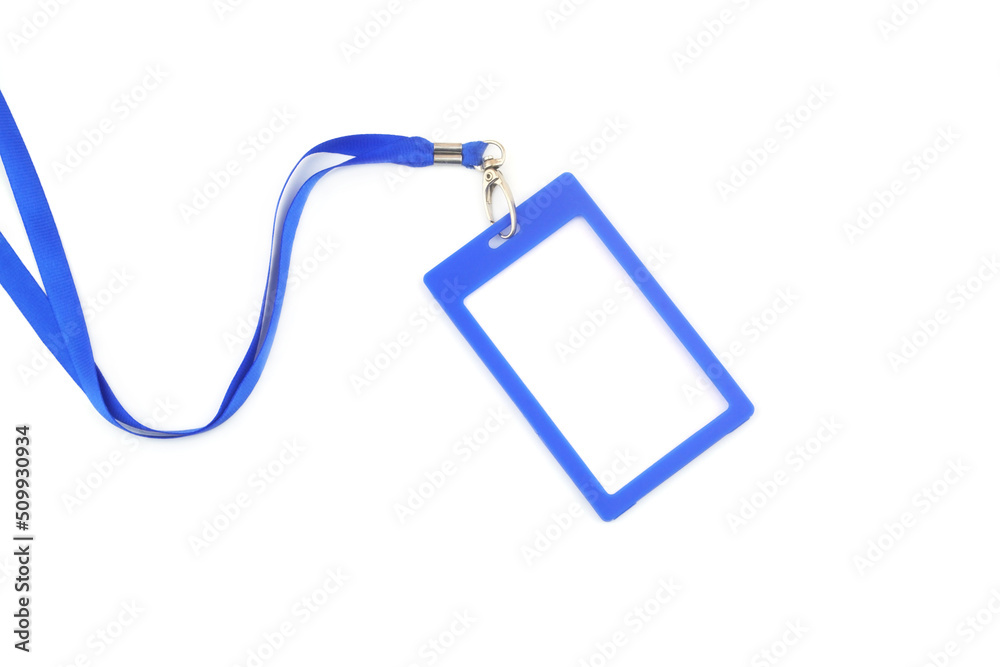 Blank blue badge isolated on white background. Copy space for text ...
