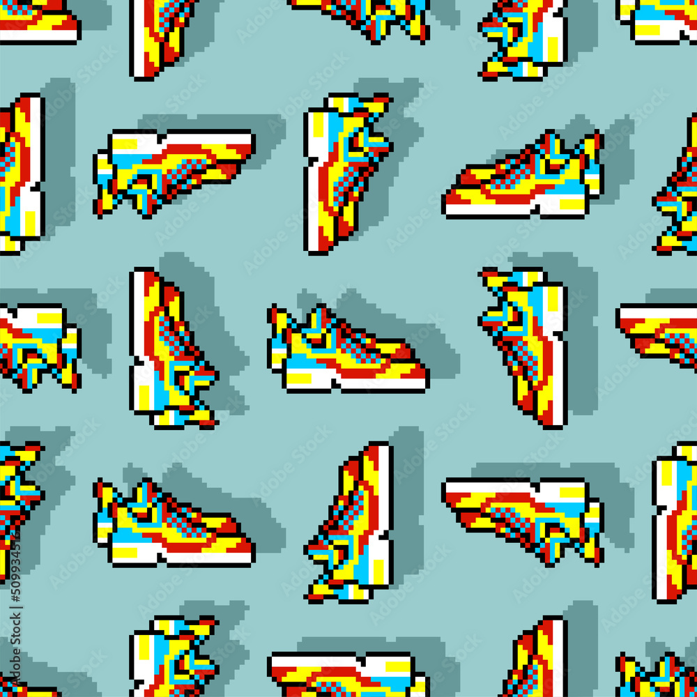 Sneakers pixel art pattern seamless. 8 bit sneaker background ...