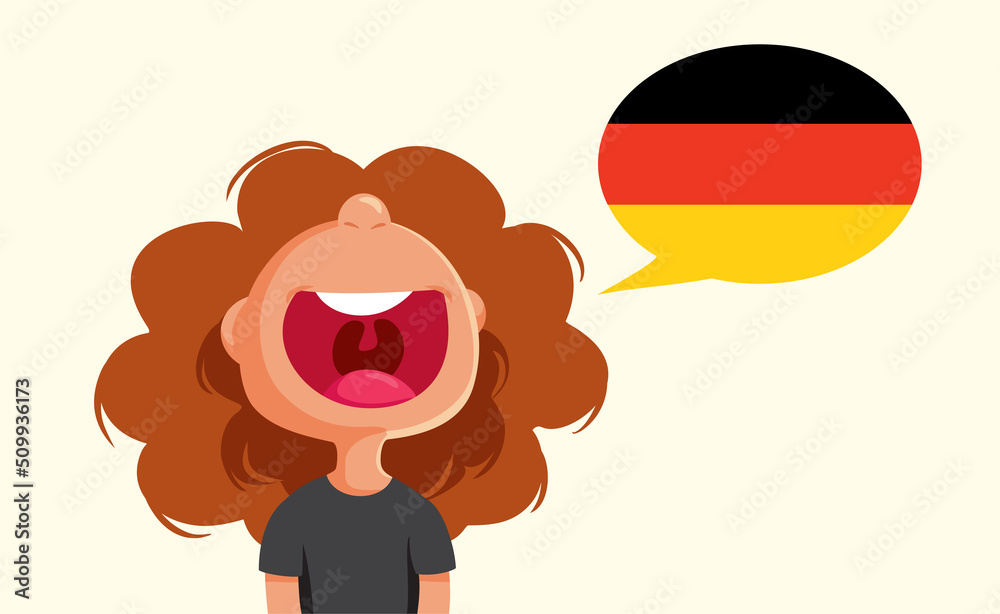 Funny Child Speaking German Vector Cartoon Illustration. Happy cheerful ...