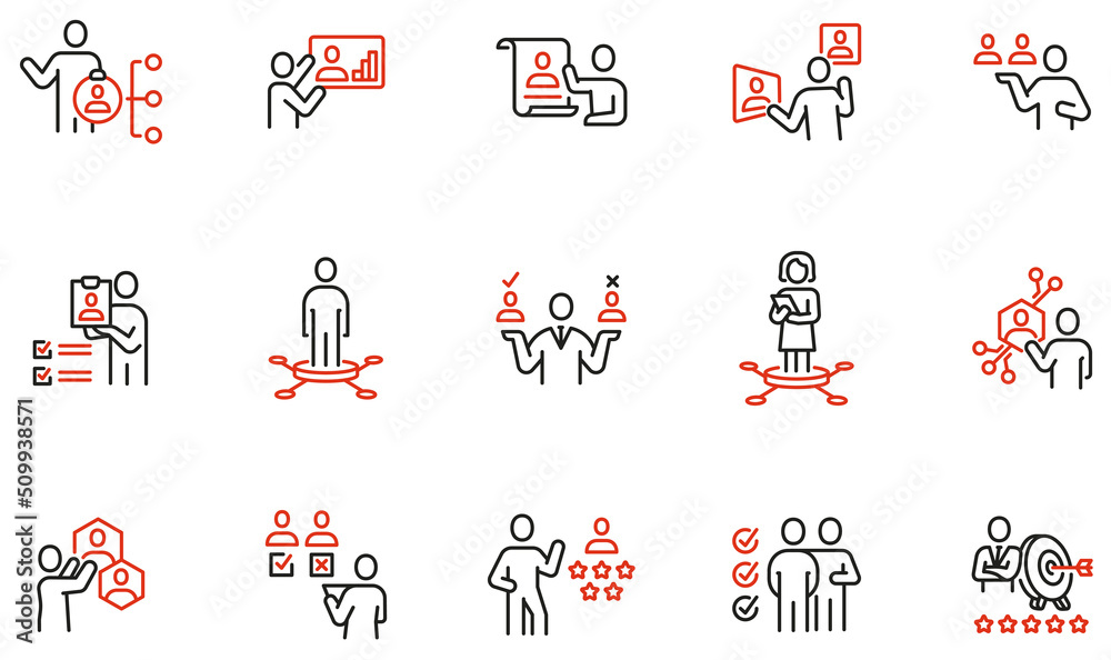Vector Set of Linear Icons Related to Competence, Recruitment, Staff ...