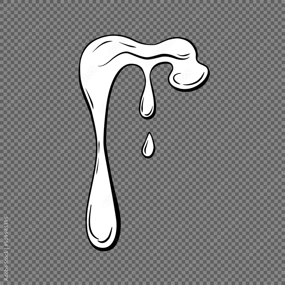Dripping liquid outline on a transparent background. Contoured black ...