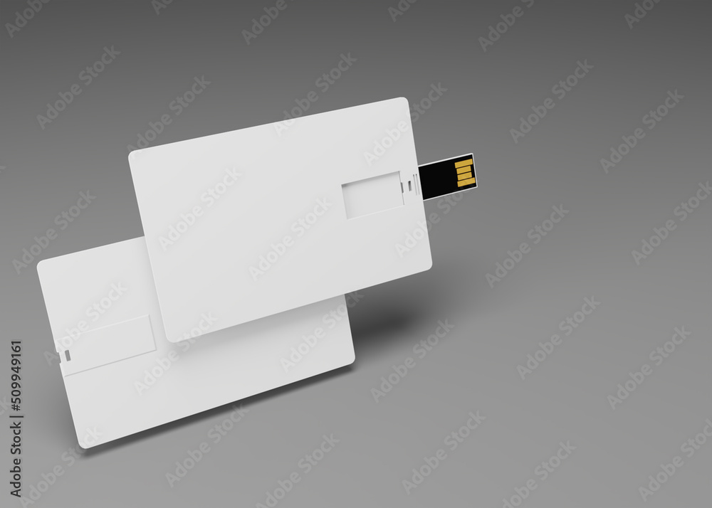 Blank white plastic wafer usb card design mockup, 3d rendering ...
