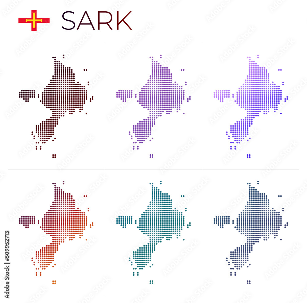 Sark dotted map set. Map of Sark in dotted style. Borders of the island ...