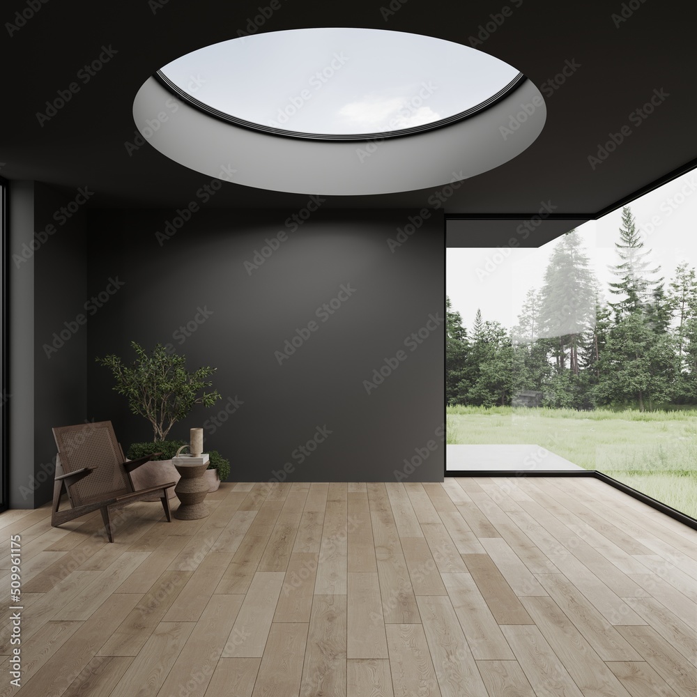 Modern dark architectural living room interior in loft industrial style ...