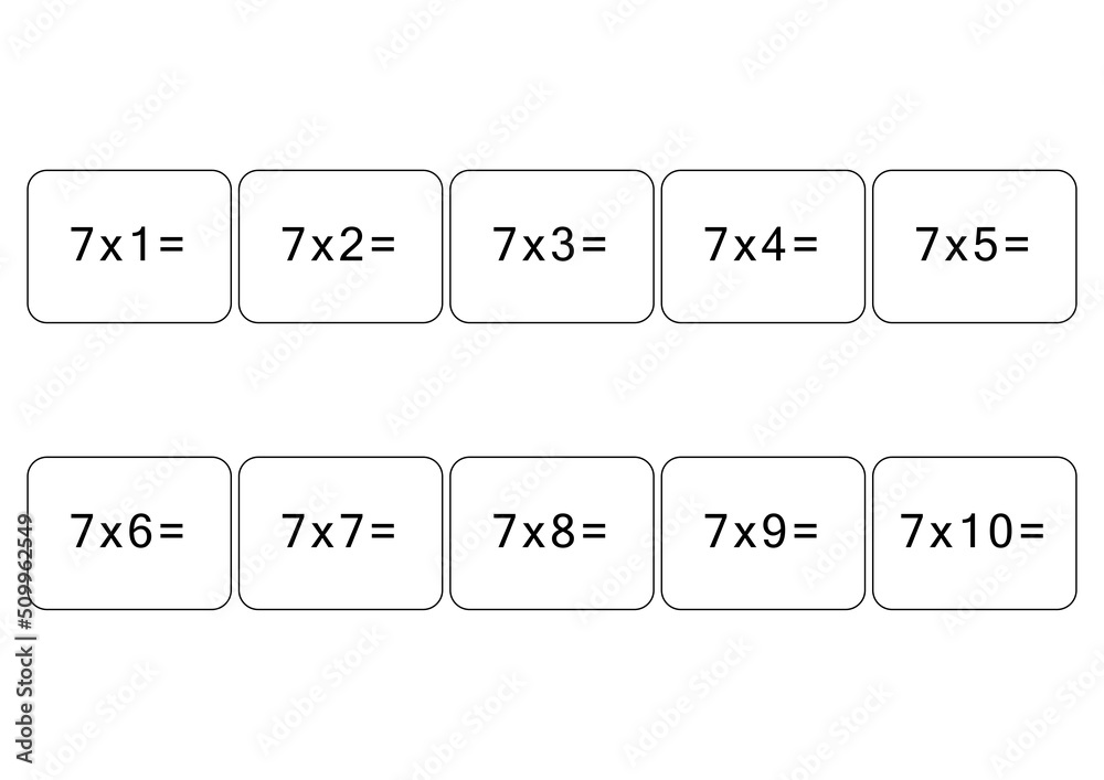 Multiplication and division table of 7. Maths card with an example ...