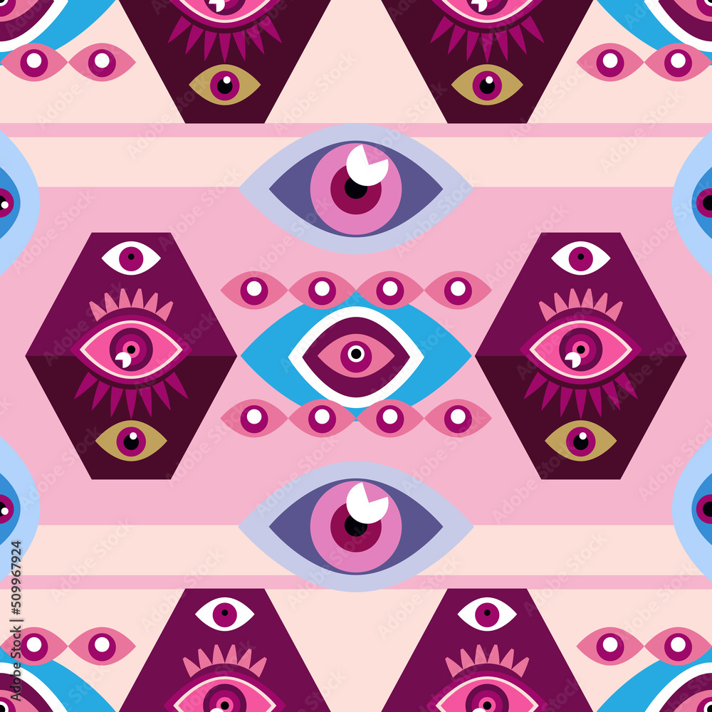 Awesome seamless pattern with esoteric eye different shapes, Magic ...