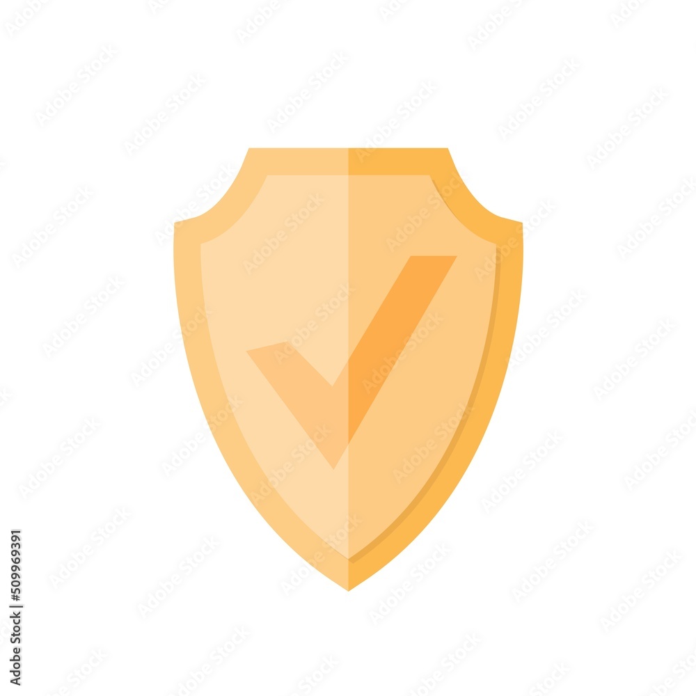 Golden shield with tick symbol, safety protection, cartoon illustration ...
