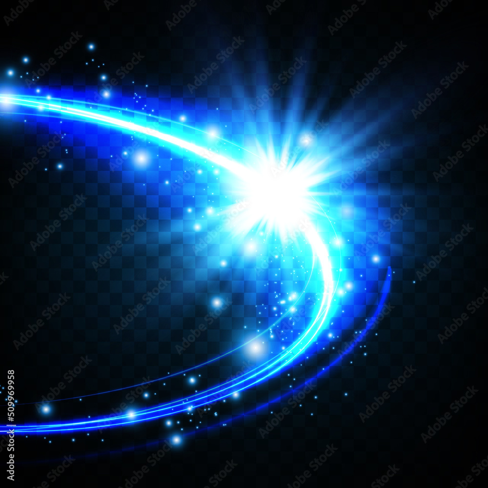 Glow light effect with white and blue sparks shining with special light ...