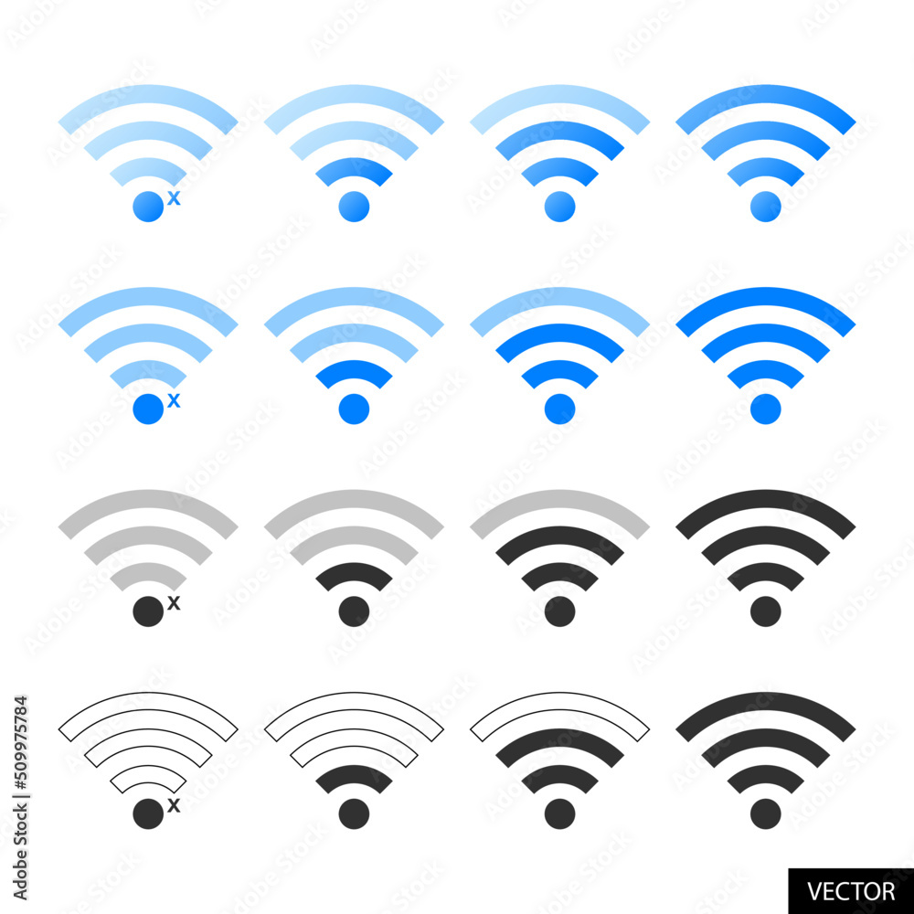 WiFi Signals icon or wireless network signals symbol set in flat style ...